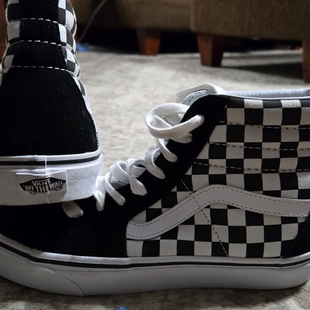 Vans Sk8hi Black Checker Old Skool Hi Top Skate Shoe - Gem
